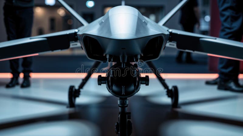 Front View of an Advanced Military UAV with Surveillance Systems Stock ...