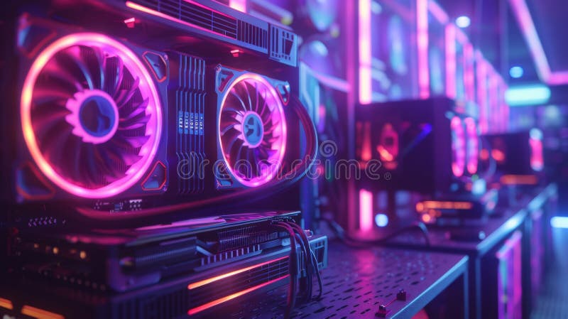 High-tech Mining Setup with Powerful Graphic Cards and Cooling Systems ...