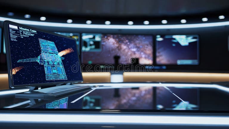 High Tech Mission Control Laboratory Displaying Holographic Satellite ...