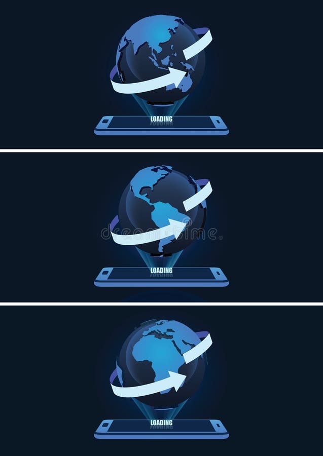 High Tech Mobile and Globe with Arrow Lines Vector Illustration Stock ...