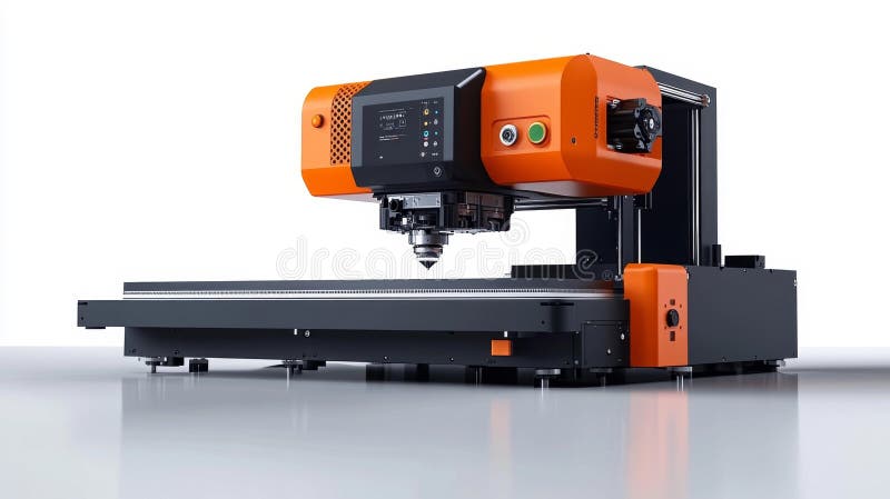 High-tech Modern CNC Machine with Orange Details Used for Precision ...