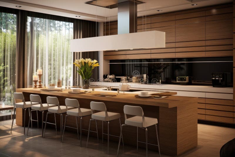 High-tech Modern Kitchen Interior. Generate Ai Stock Photo - Image of custom, black: 316935104