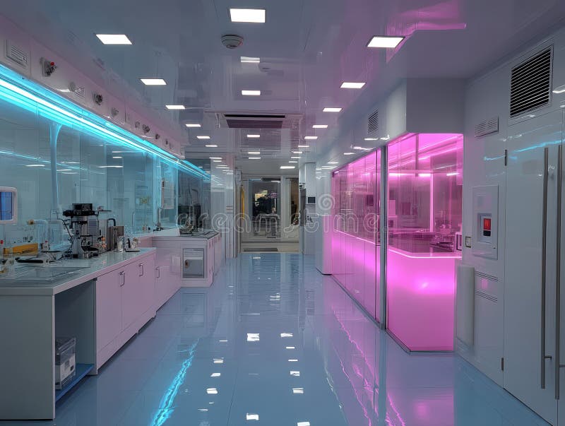 A High-tech, Modern Lab Space with Vibrant Pink Lighting, Symbolizing ...