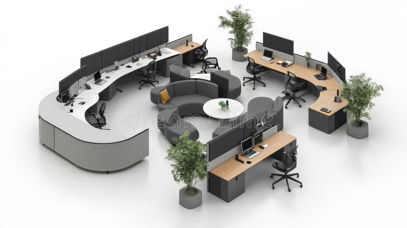 Modern Office Workstation Layout with Ergonomic Furniture Stock Image ...