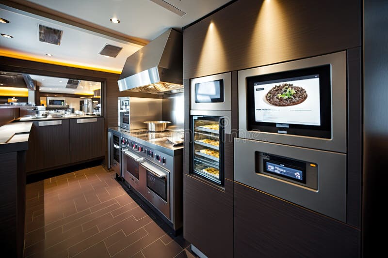 High-tech, Modern Restaurant Kitchen with Sleek Appliances and Designer ...