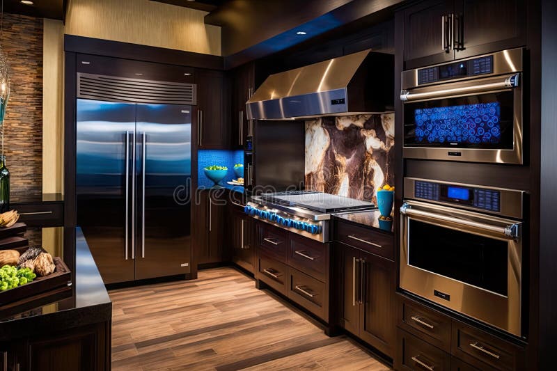 High-tech, Modern Restaurant Kitchen with Sleek Appliances and Designer ...