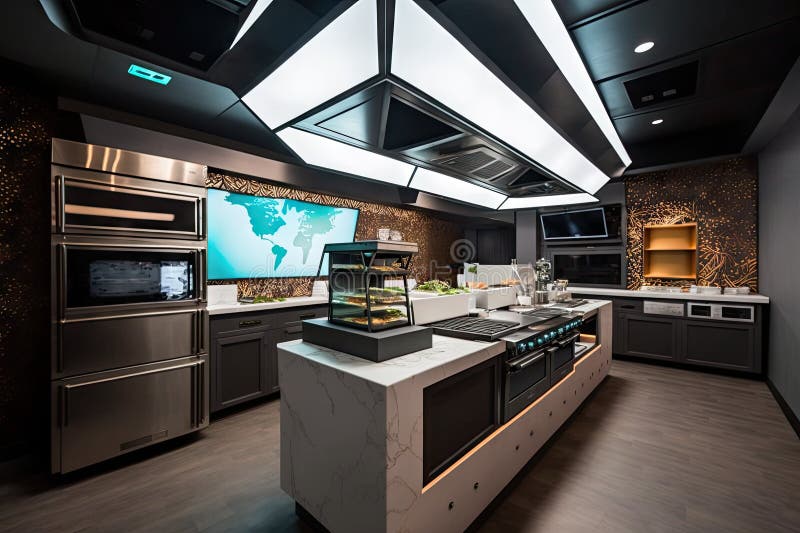 High-tech, Modern Restaurant Kitchen with Sleek Appliances and Designer ...