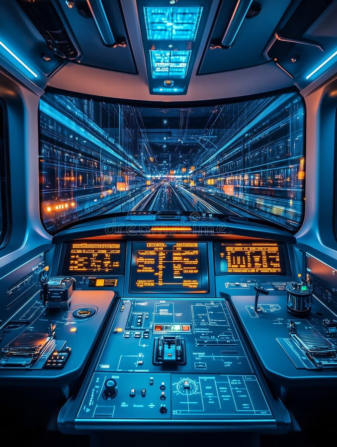 High-tech Modern Train Cockpit Interior Showcasing Futuristic Design ...