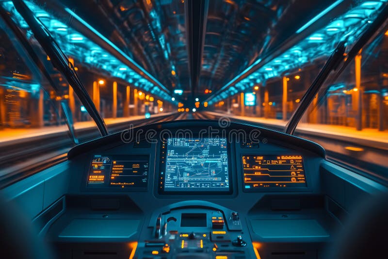 High-tech Modern Train Cockpit Showcasing Advanced Navigation Equipment ...
