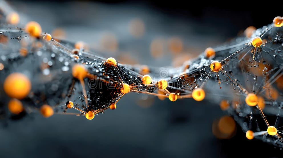 High-tech Molecular Structure with Glowing Orange Nodes and Delicate ...