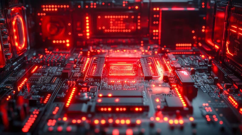 High-tech Motherboard Close-up, Illuminated by Glowing Lights ...