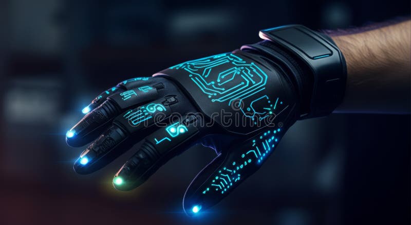 A High-tech Motion-sensor Glove Used for Immersive Gaming, Glowing with ...
