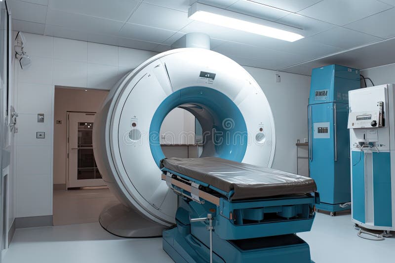 High-tech Mri Machine, with View of Brain and Spinal Cord Visible Stock ...