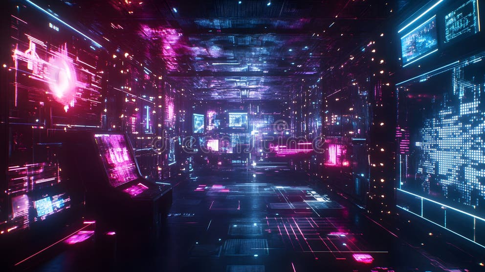 High-Tech Neon Dashboard Display with Digital Elements Ai Generated ...