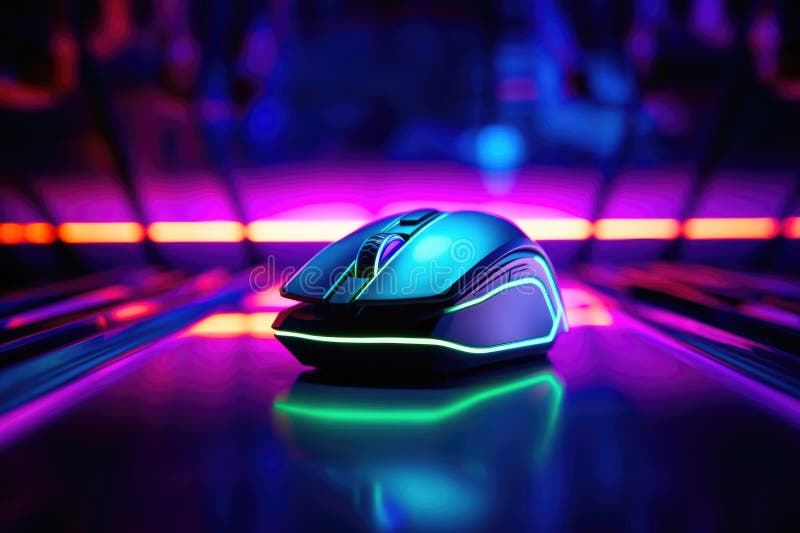 High-Tech Neon Gaming Mouse on Dark Background. Stock Illustration ...