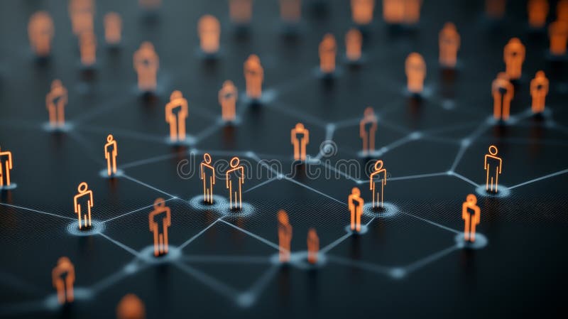 High Tech Network Layout with Numerous Orange Human Figures Connected ...