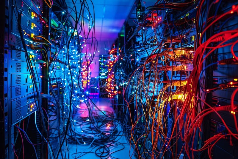 High-Tech Networking Cables and Blinking Lights in a Modern Data Center ...