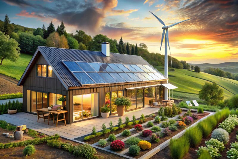 A High-tech Off Grid Home Set in a Remote Landscape Stock Illustration ...