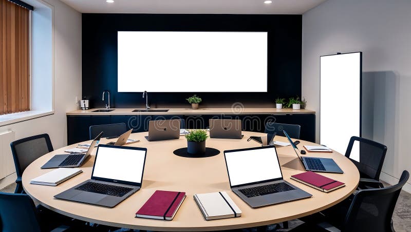High-Tech Office Collaboration Area with Large Table and Digital ...