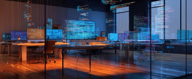 The High-tech Office Featuring Advanced Programming Screens and Modern Design Elements. AI ...