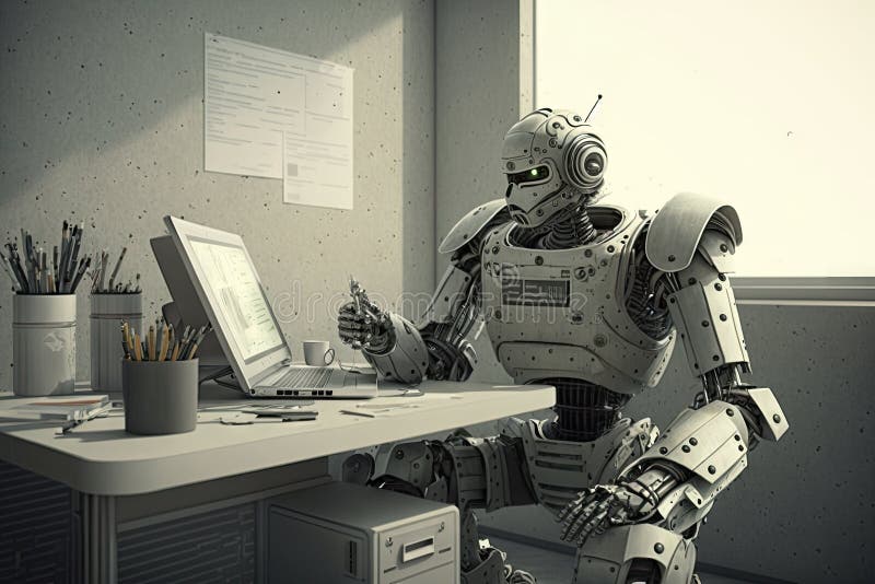 High-tech Office, with Robot Taking Notes and Managing Files Stock ...