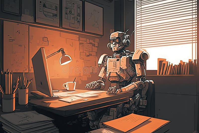 High-tech Office, with Robot Taking Notes and Managing Files Stock ...