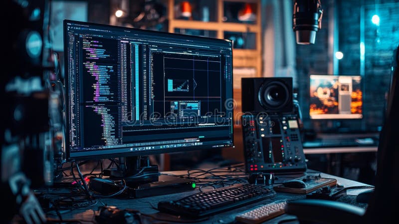 High Tech Office Setup With Multiple Screens And Data Analytics Stock Image Image Of Charts