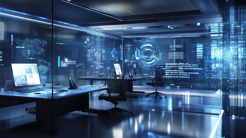 High-tech Office with Smart Lighting, Glass Dividers, and Modular Stock ...