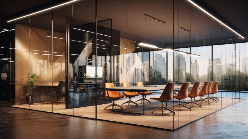 High-tech Office Space with Glass Walls Stock Illustration ...