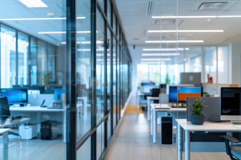 High-tech Office Space with Modern Desks, Large Monitors and Natural ...