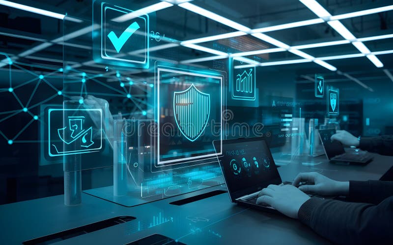 High-tech Office Workspace with a Digital Business Interface Stock ...