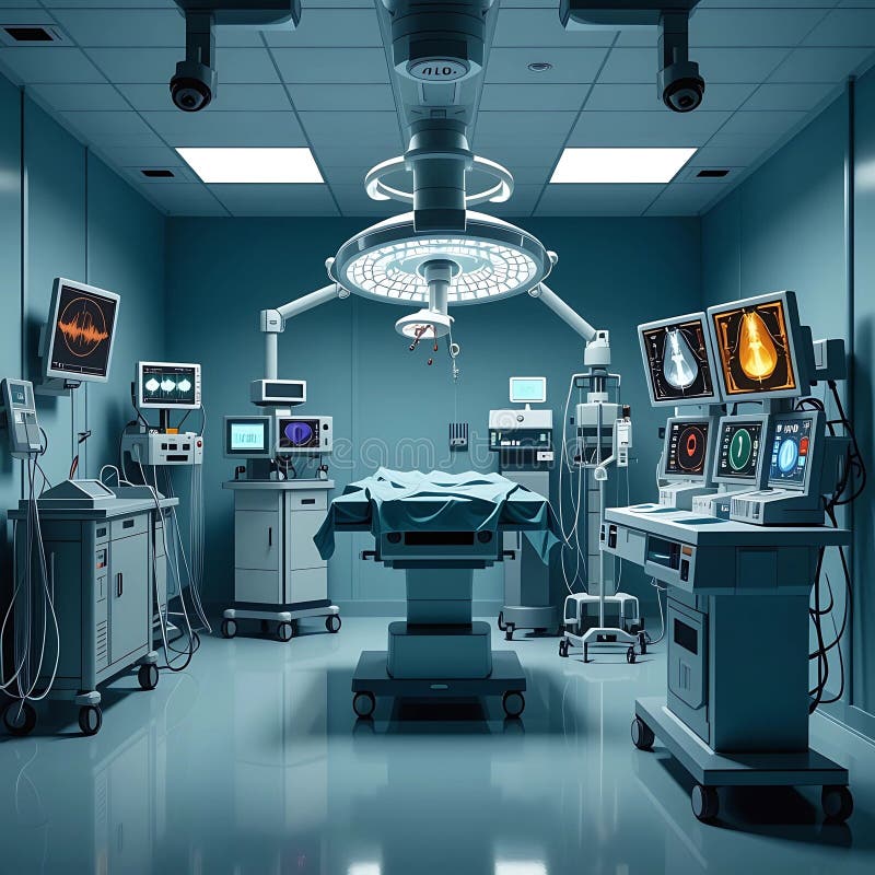 A High-tech Operating Room with Advanced Medical Equipment and Robotic ...