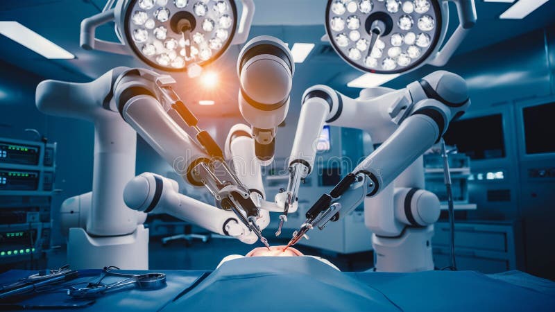 High-tech Operating Room with Robotic Surgery Assistant in Action Stock ...