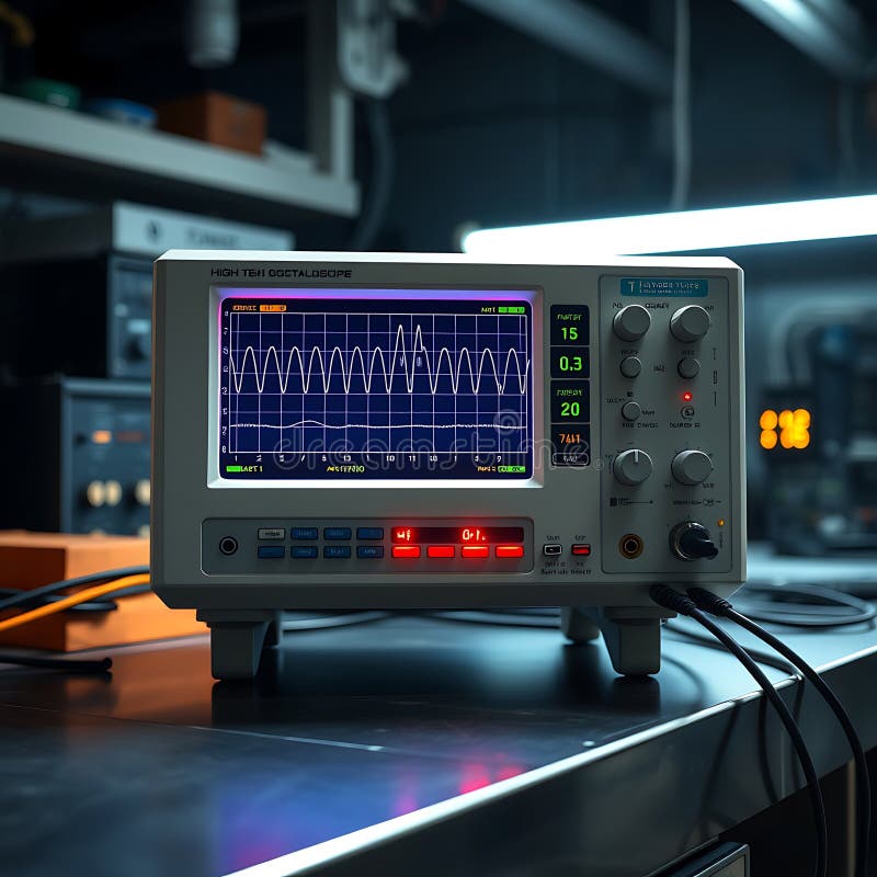 High Tech Oscilloscope with a Wide Bright Display Showing a Complex ...