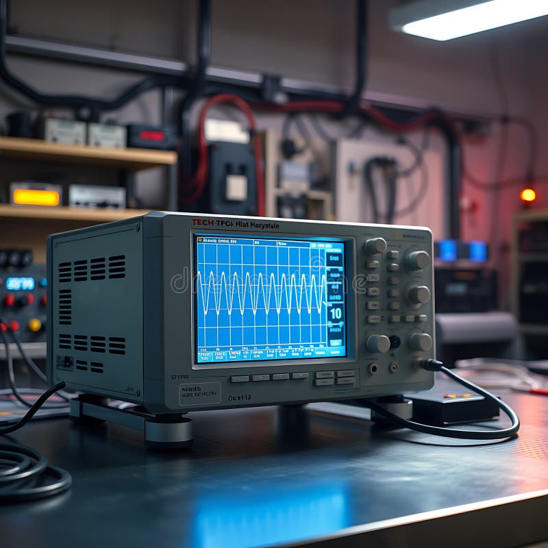 High Tech Oscilloscope with a Wide Bright Display Showing a Complex ...