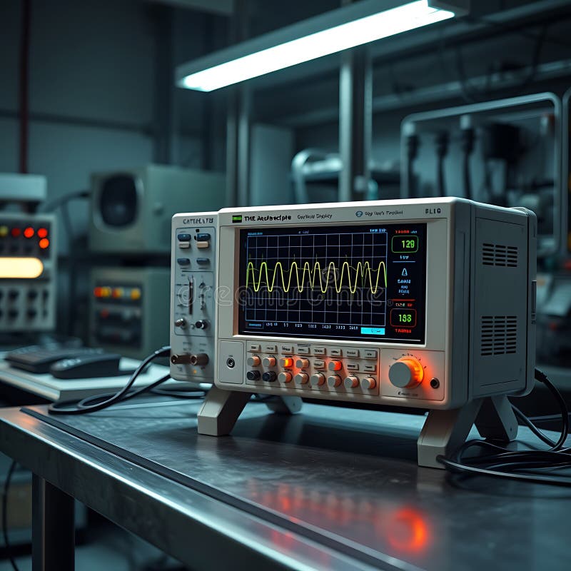 High Tech Oscilloscope with a Wide Bright Display Showing a Complex ...