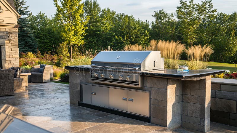 High-tech Outdoor BBQ Station with Clean Metallic Finishes Background ...