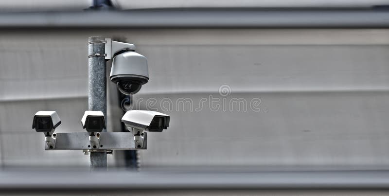High Tech Overhead Security Camera System in Guarded Area Stock Photo ...