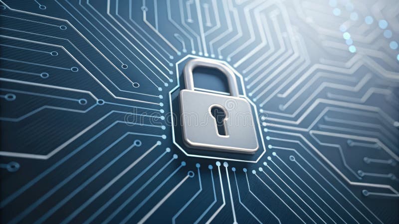 High-tech Padlock Featured on Circuit Board Representing Digital ...
