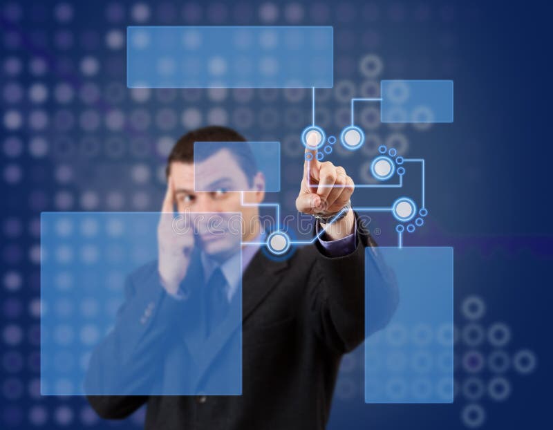 Handsome Tech Guy Pressing High Technology Control Panel Screen Stock ...