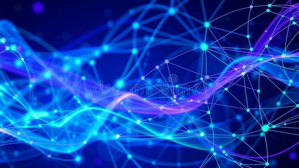 High-Tech Particle Grid with Deep Blue Glow Stock Image - Image of ...