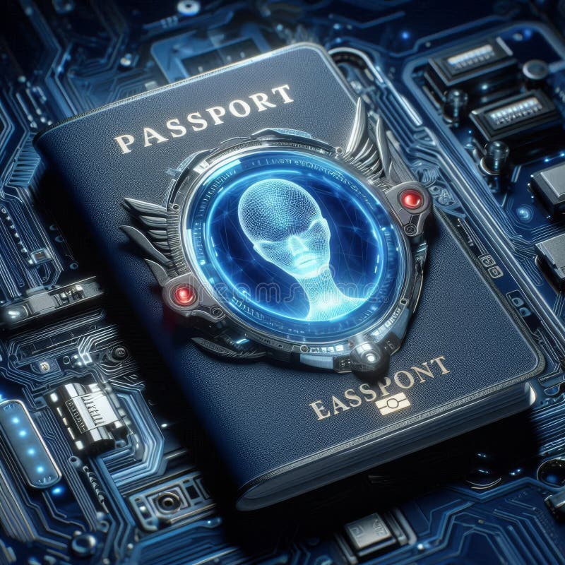 Futuristic Digital Passport with Holographic Face on Circuit Board ...