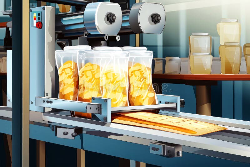 A High-tech Pasta Factory Machine Filled with Bags of Food Ready for ...