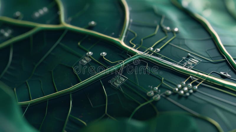 High-tech Pathways within a Dark Green Leaf Stock Photo - Image of ...