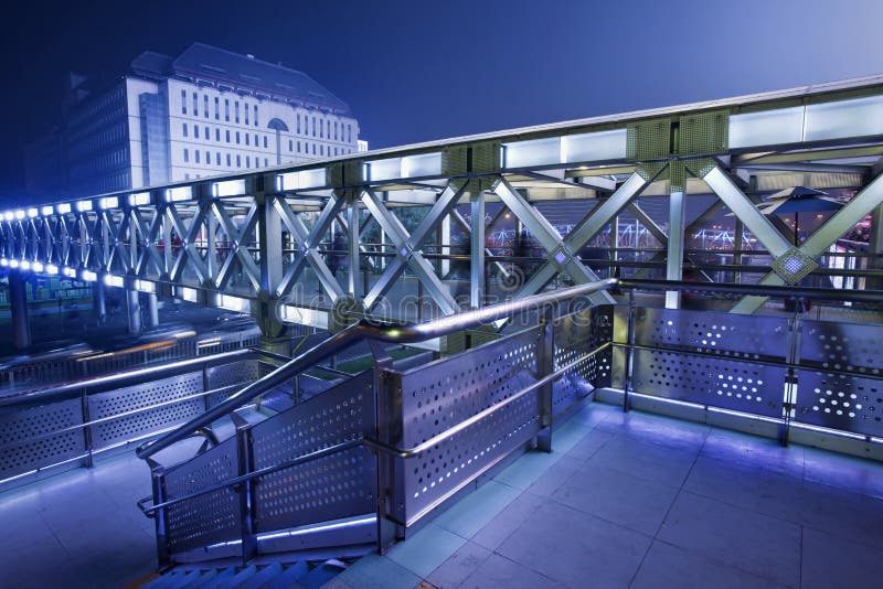 Pedestrian Bridge with Bus in Motion Blur at Night, Beijing, China ...