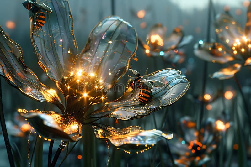 High-Tech Plant Design with Glowing Lightning Effects Stock ...