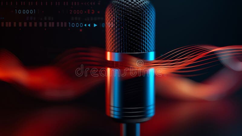 High-tech Podcasting Mic, Abstract Waveforms, Digital Editing Tools, 3D ...