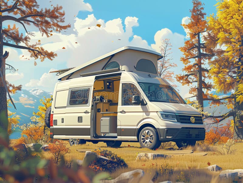 A Modern Pop-up Campervan. Generated with Ai Stock Illustration ...