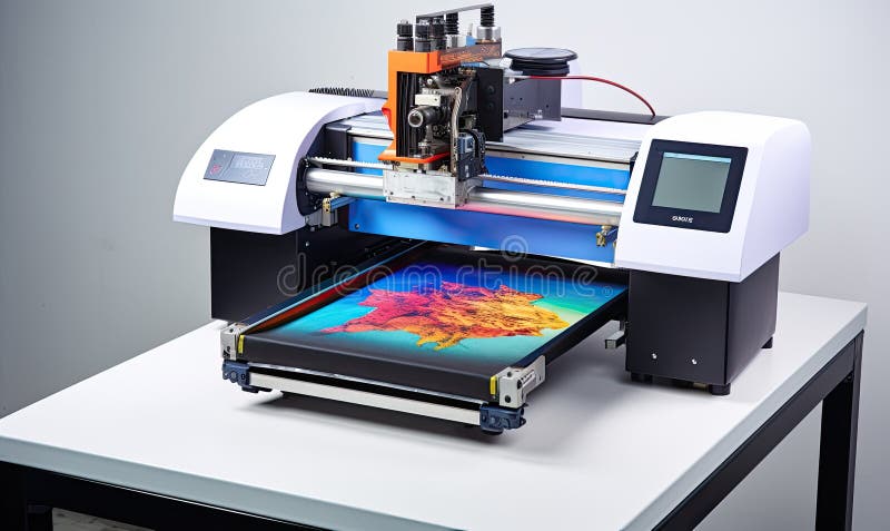 A High-Tech Printer and Cutting-Edge Monitor on a Stylish Table Stock ...