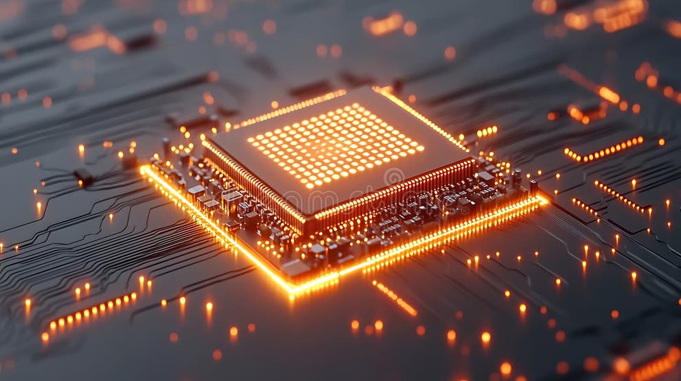 High Tech Processor Chip on Circuit Board Stock Illustration ...